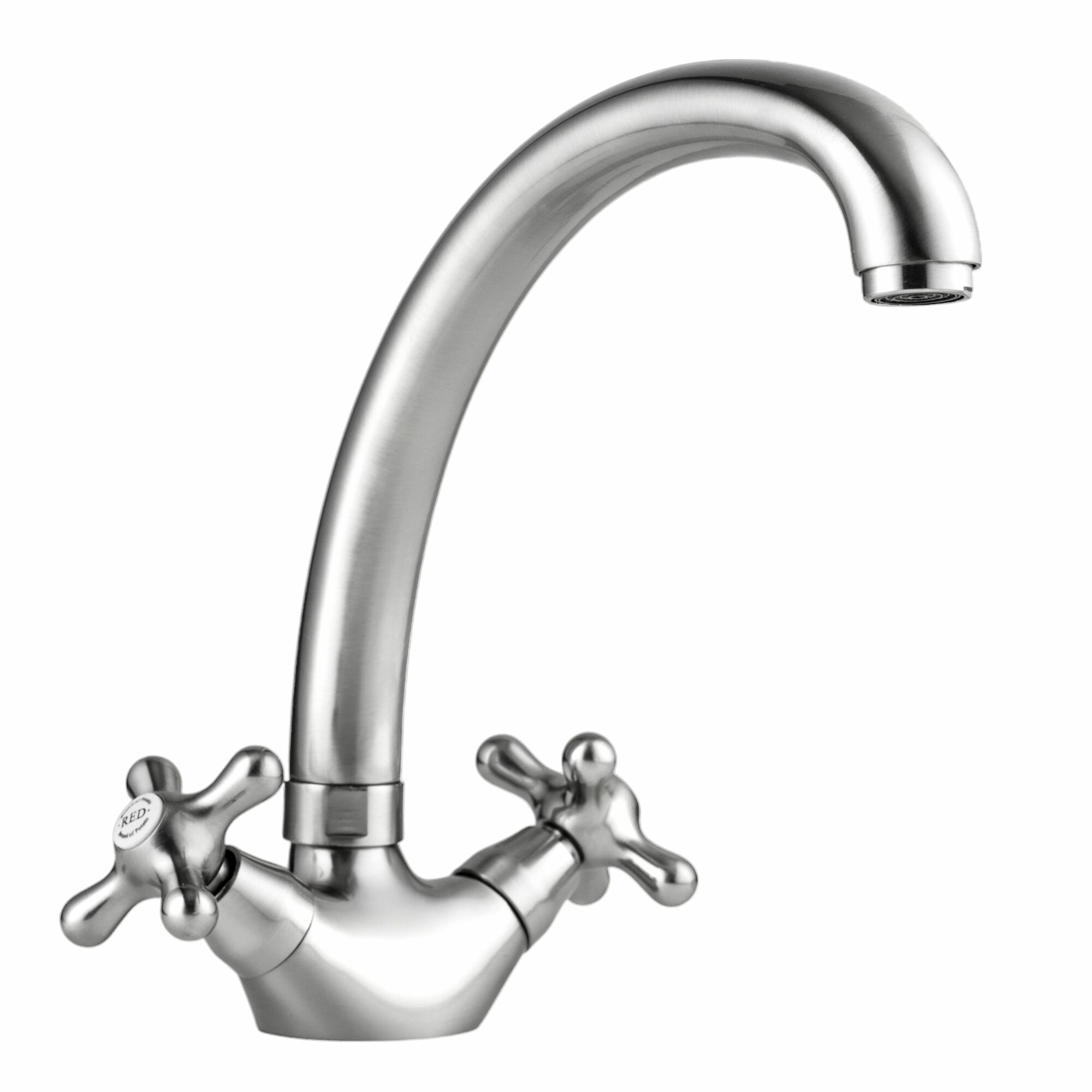 Смеситель для кухни с высоким поворотным изливом и вентильными ручками, сатиновый