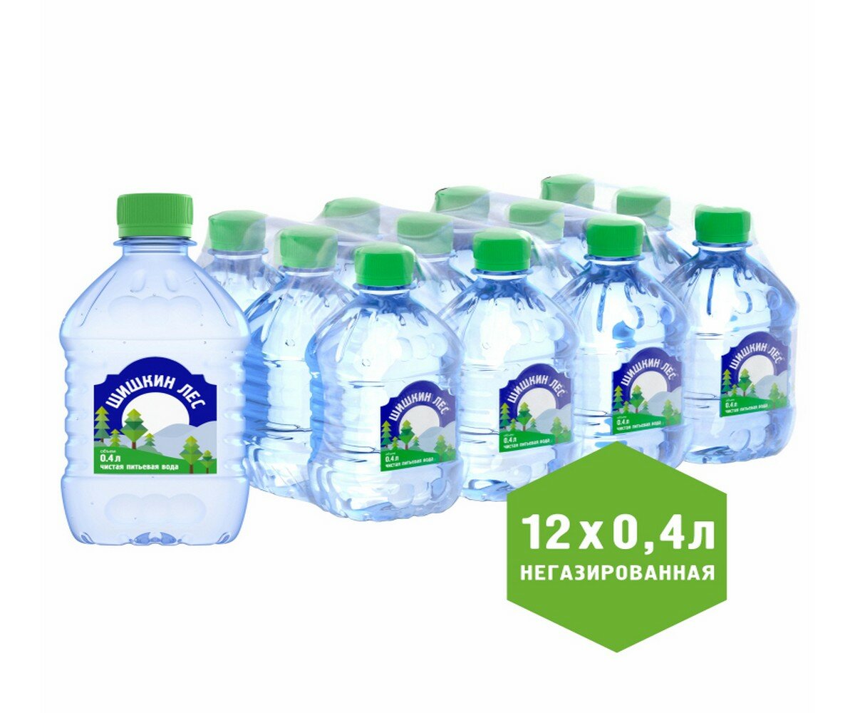 Минеральная вода "Шишкин Лес", газированная, без газа, 0,4 л, 12 шт