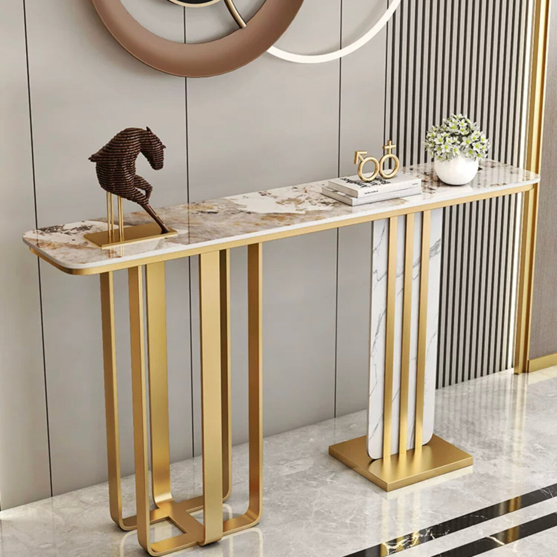 Консоль Camillo на ножках из окрашенного металла с керамической столешницей (Бежевый / 120см)