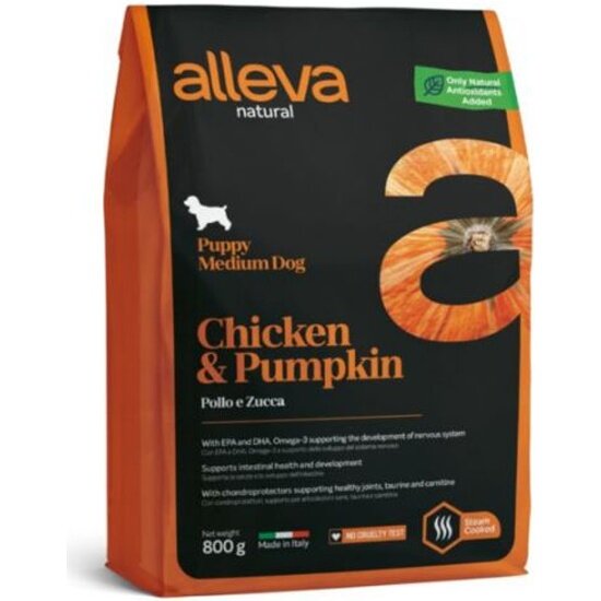 Корм сухой Alleva Natural для щенков с курицей и тыквой, медиум 0,8 кг