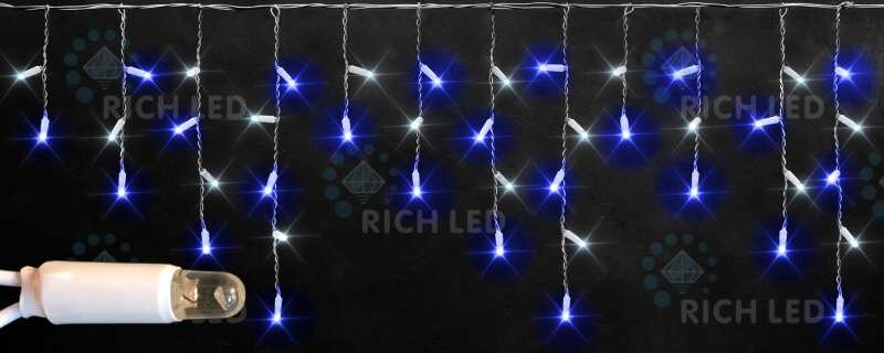 Гирлянда бахрома 8W Сине-белый, Rich LED RL-i3*0.5-CT/BW, прозрачный провод 3x0.5 м, соединяемая, 220V, 112 Led, IP65, статика