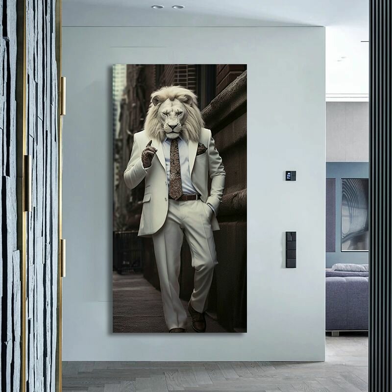 Картина лев, лев и львица, семья львов, лев в костюме, 40х80