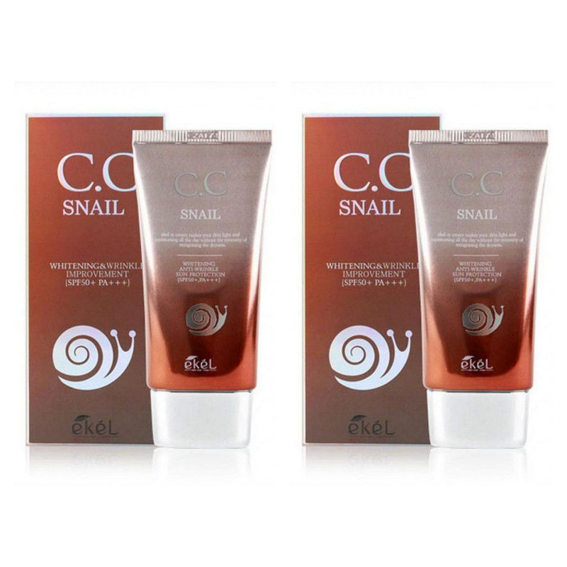 СС крем Ekel с улиточным муцином, SPF50+ PA+++, 50 мл, 2 шт