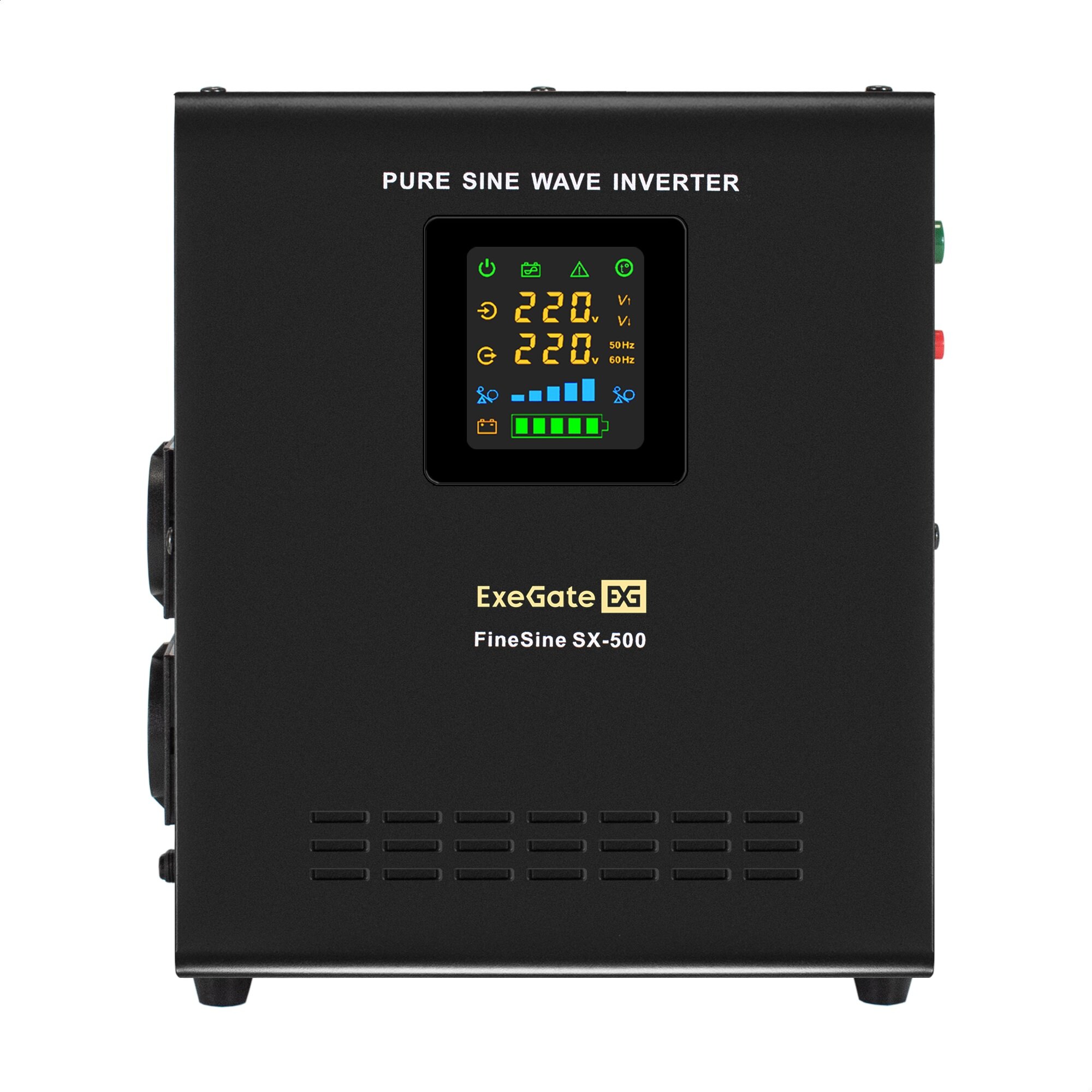 Комплект ИБП ExeGate FineSine SX-500. LCD. AVR.2SH EX295995RUS + батарея 55Aч EX285652RUS черный