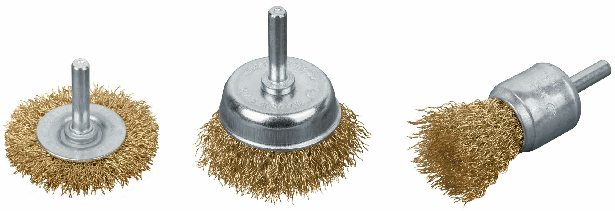 Корщетки со штифтом, набор 3 шт. ( колесо 50 мм / чашка 50 мм / венчик 25 мм )