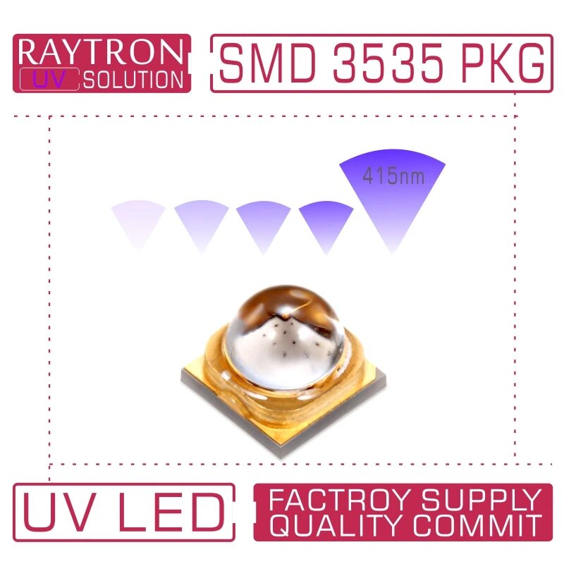 Заводская поставка 3,5x3,5 мм, высокая мощность и энергия, 3 Вт, отверждение чернил, печатная плата, стерилизация, дезинфекция, 365 нм, 405 нм, УФ-светодиодная лампа