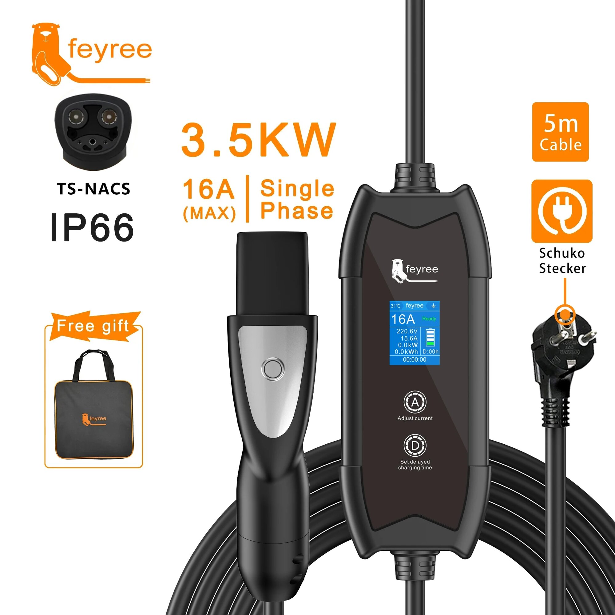 Feyree Зарядка для электромобиля Type2 3.5kW 16A 5м