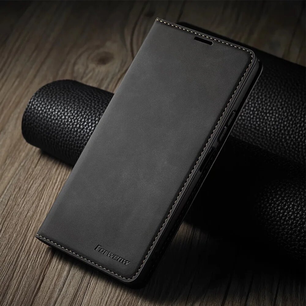 Черный кожаный чехол-книжка Redmi 9C NFC