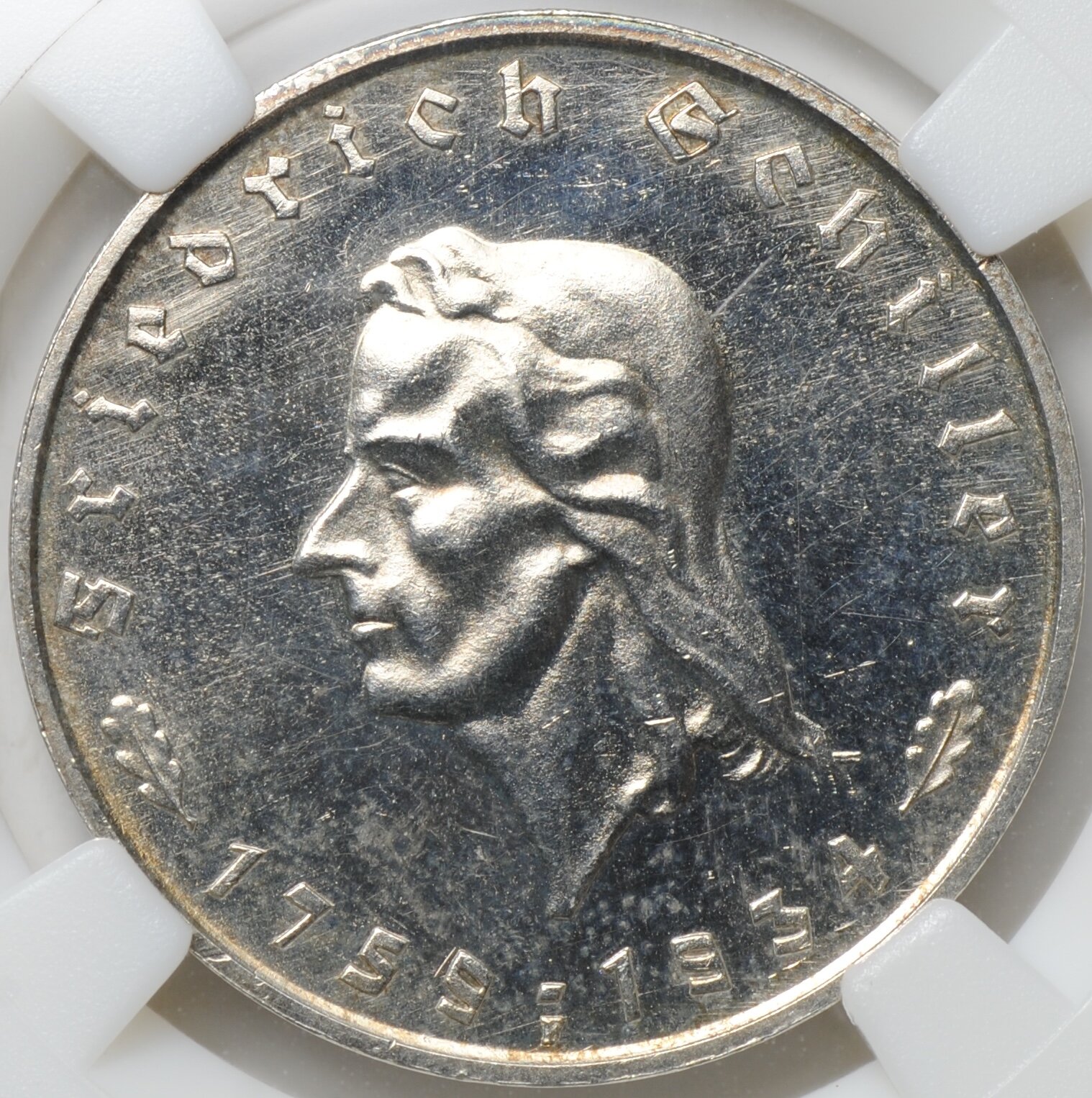 Монета 5 рейхсмарок (марок) 1934 175 лет со дня рождения Фридриха Шиллера Германия слаб ННР MS 63