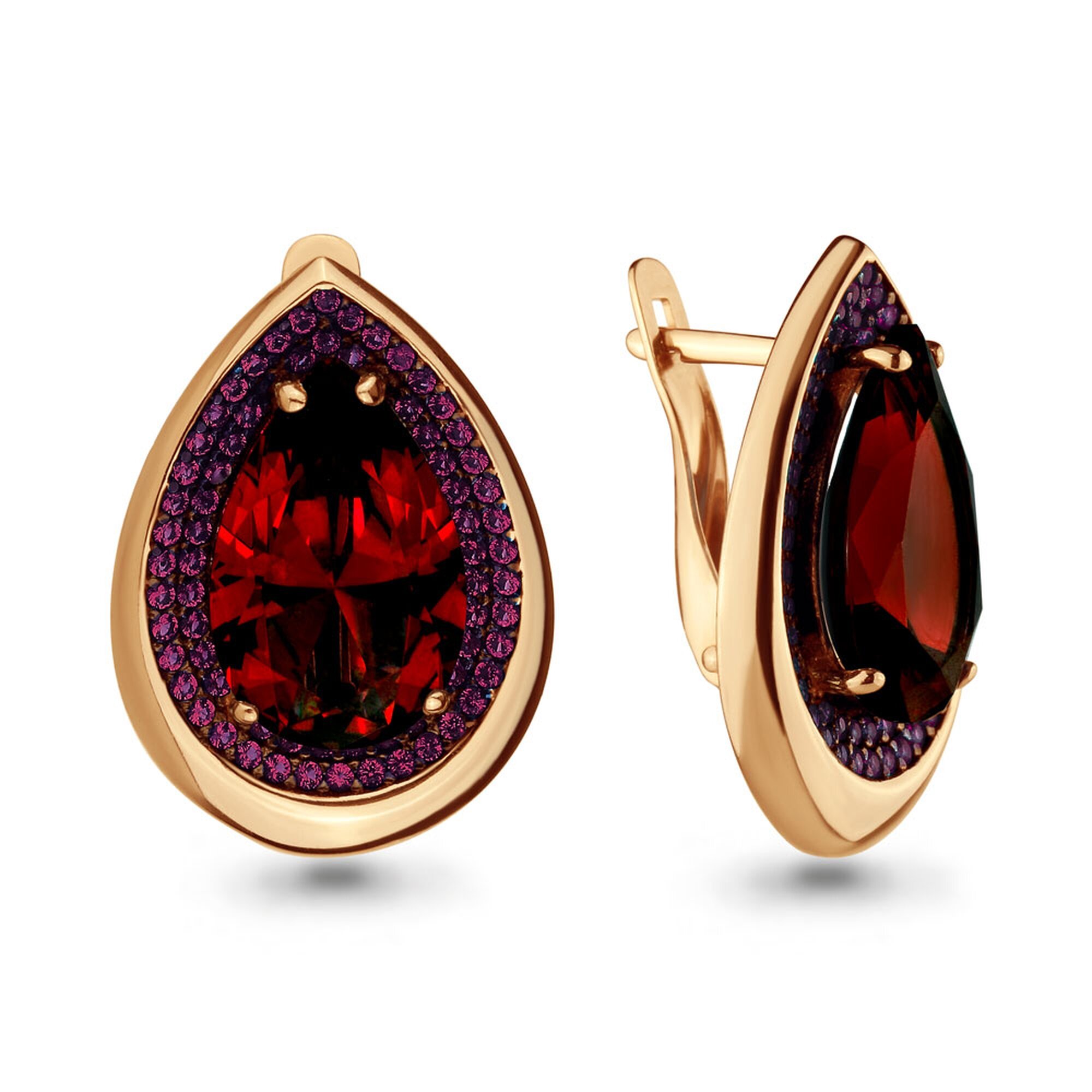 Серьги, серебро, 925 проба, золочение, гранат, корунд