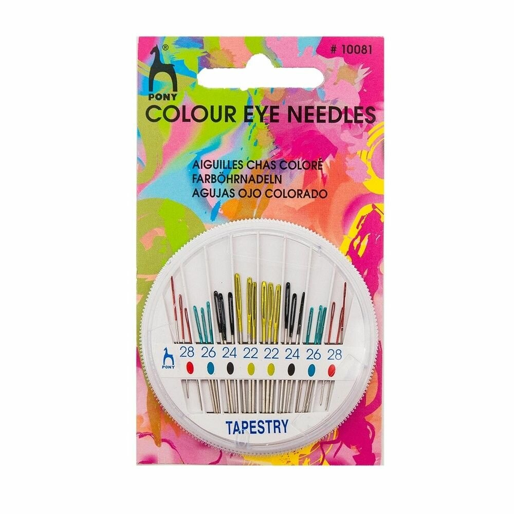 Иглы швейные PONY ручные гобеленовые с цветным ушком Tapestry № 22-28, 24 шт (10081)