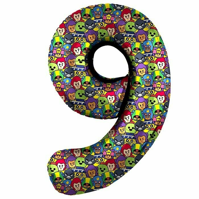 Шар воздушный фольгированный Falali 34/86 см, "Цифра 9. Бравл Старс", 1 шт (501559)