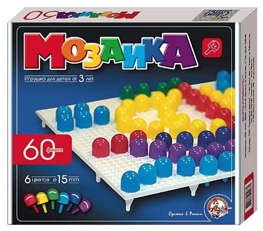 Развивающая игрушка Мозаика 60 фишек 6 цветов 15 мм 00963 3+