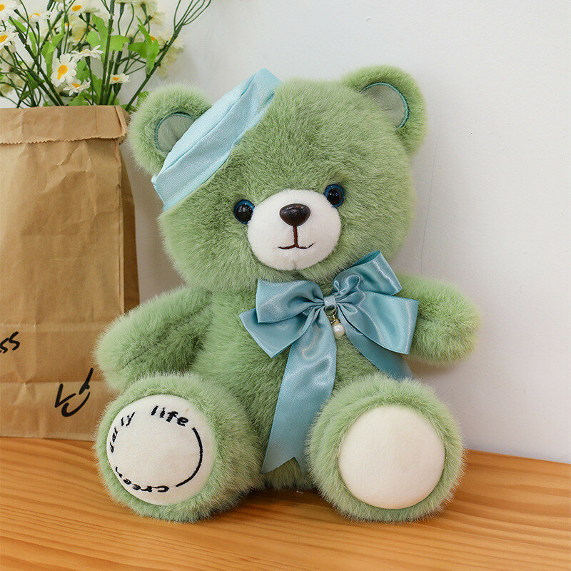 Adoreable colorful bear plush toy for kids with soft pp cotton filling in champagne and green