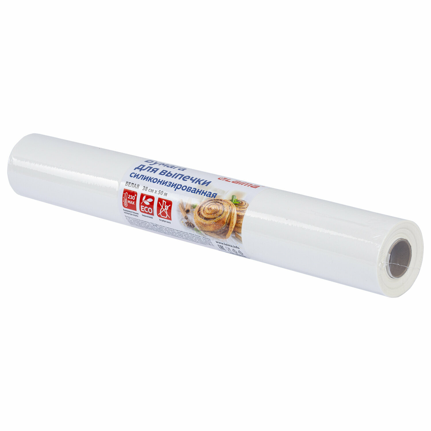 Бумага для выпечки силиконизированная, пергамент 38 см х 50 м, цвет белый, LAIMA, CH, 609586