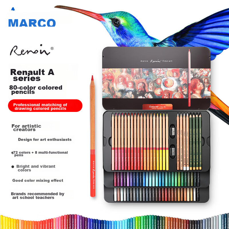 [Super Popular] Marco Colored Pencils 72 8 Colors, Oil-Based Colored Pencils Drawing Set, Professional Art Design Hand-Drawn Special Iron Box Upgraded Version, Gift, Leino Series 3100-80TN