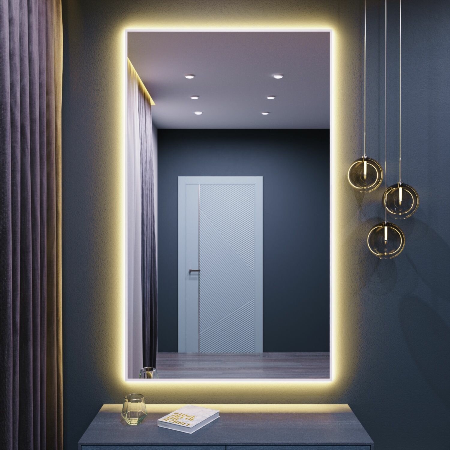 Зеркало настенное 150х90 см. BLX MIRROR с подсветкой в алюминиевой раме. Свет: Теплый белый 3000К, Белое