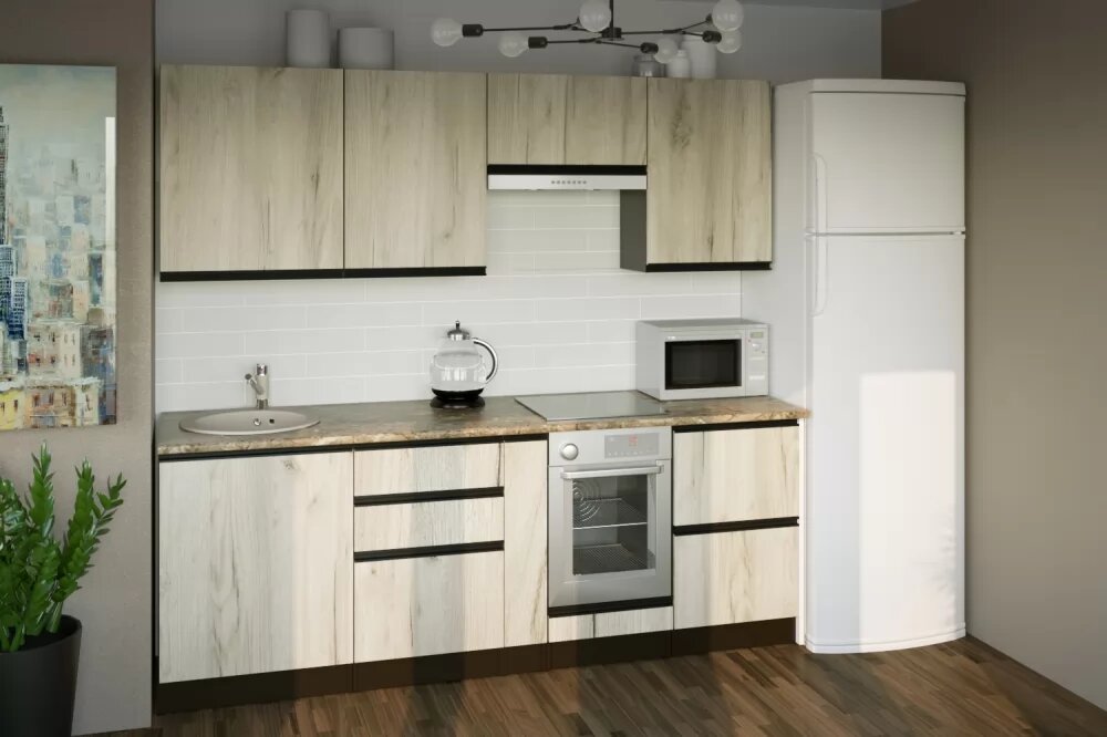 Кухонный гарнитур Герда Равенна компакт 2200 мм, каркас ЛДСП, фасад ЛДСП, Венге/Дуб браун