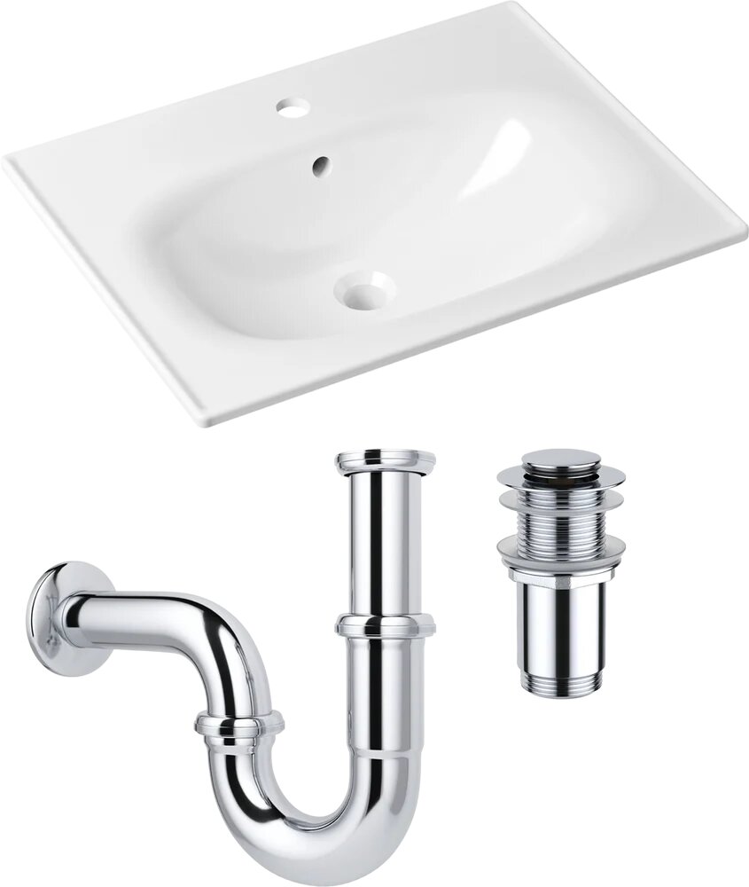 Комплект 3 в 1 Раковина Lavinia Boho Bathroom Sink 33312010 60 глянцевая белая / Донный клапан Wellsee Drainage System 182139000 хром / Сифон 182103000 бутылочный, хром