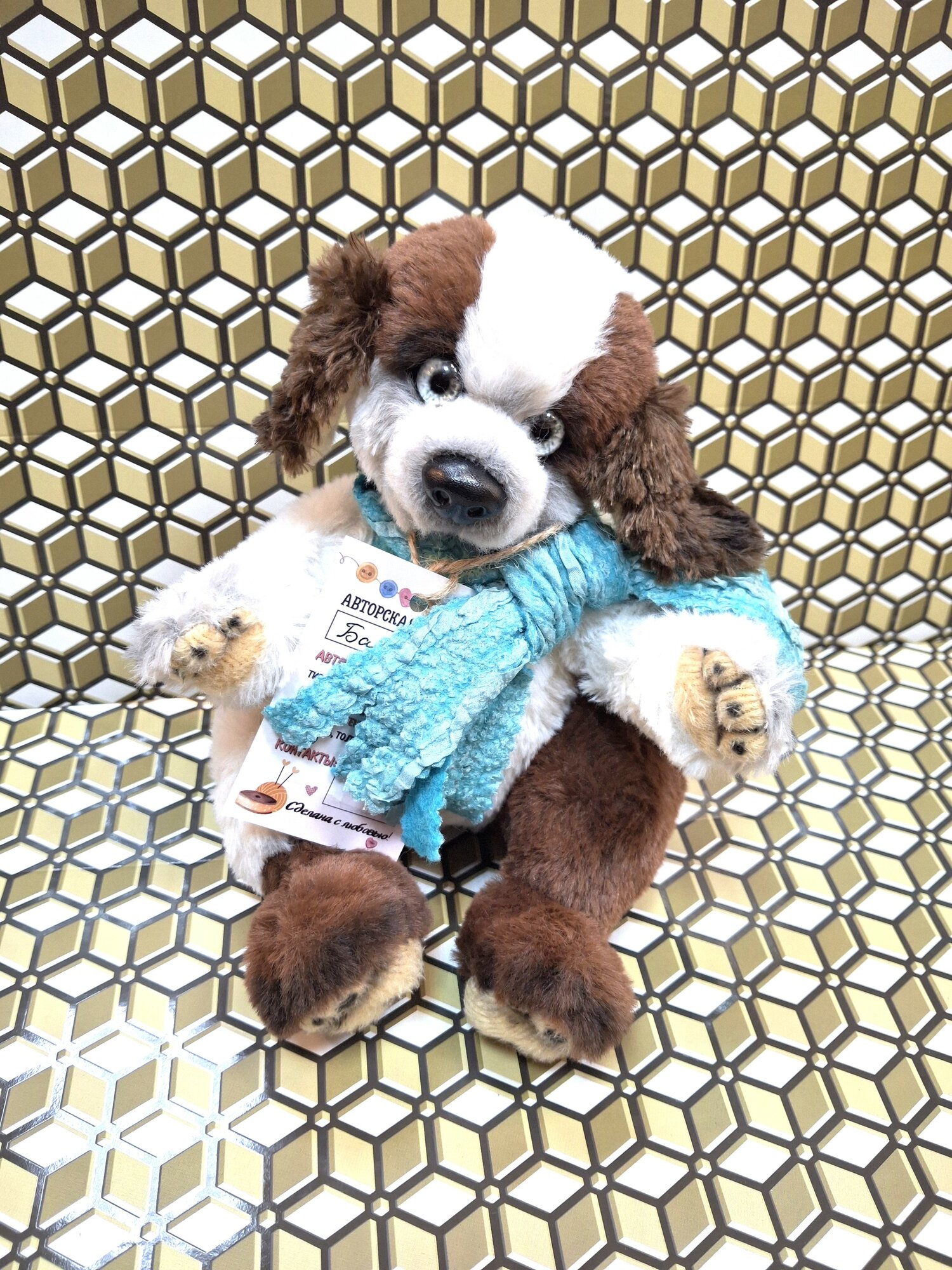 Авторская игрушка "Пёс Баксик" 20 см, плюш Корея, ручная работа