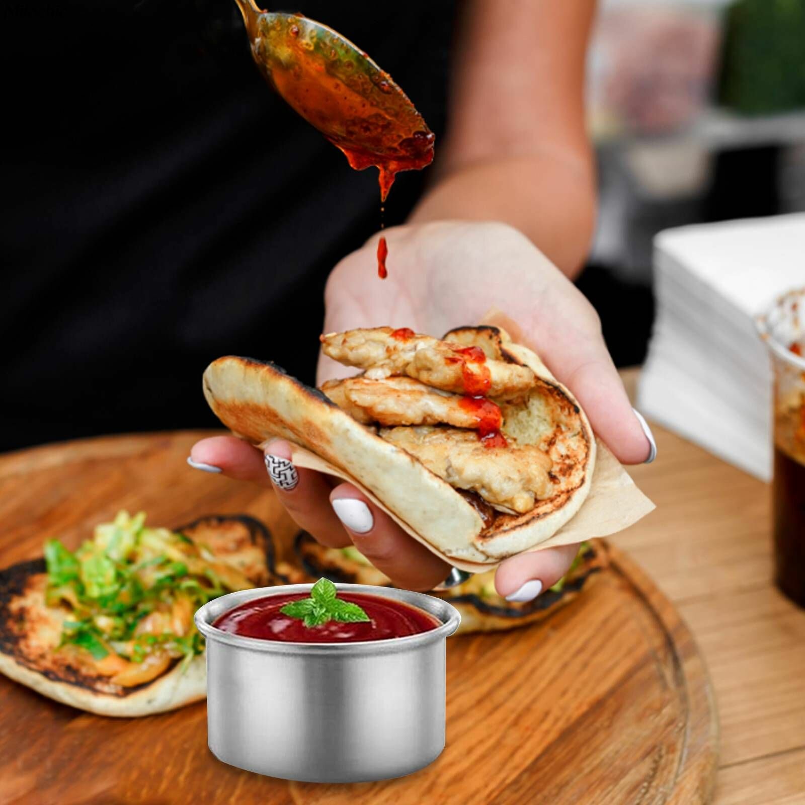 Герметичная чашка для соуса из нержавеющей стали 304 с силиконовой крышкой 50 мл для хранения и переноски соусов, идеальная для ланч-боксов, пикников и путешествий