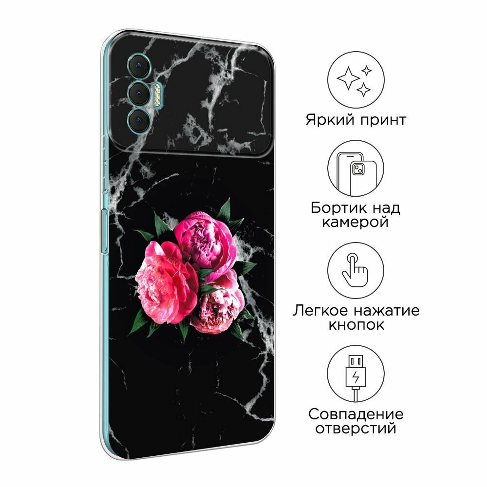 Чехол на Tecno Spark 8P / Техно Спарк 8P с принтом "Букет на черном мраморе" — фото 1