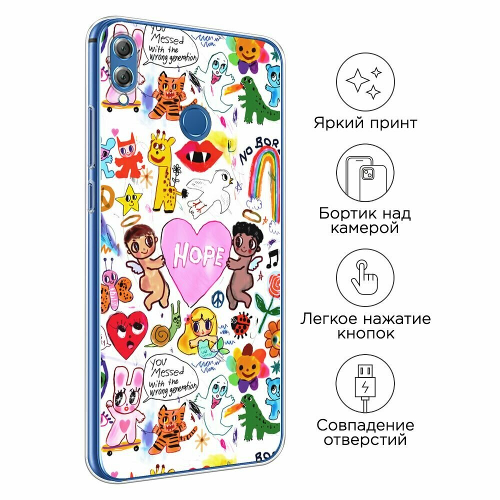 Силиконовый чехол на Honor 8X / Хонор 8Х с принтом "Милые рисунки" — фото 1