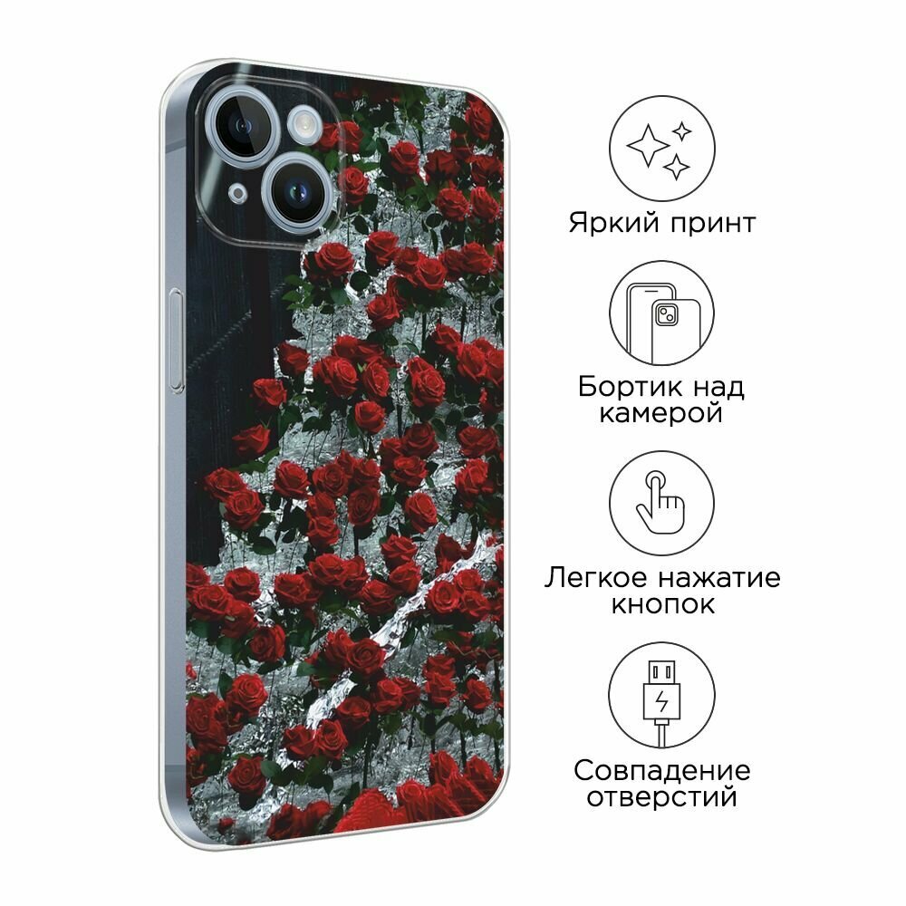 Чехол на Apple iPhone 14 / Айфон 14 с принтом Цветущие алые розы — фото 1