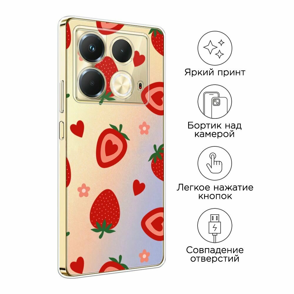 Чехол на Infinix Note 40 / Инфиникс Нот 40 с принтом "Heart strawberries 2 - 14 февраля", прозрачный — фото 1