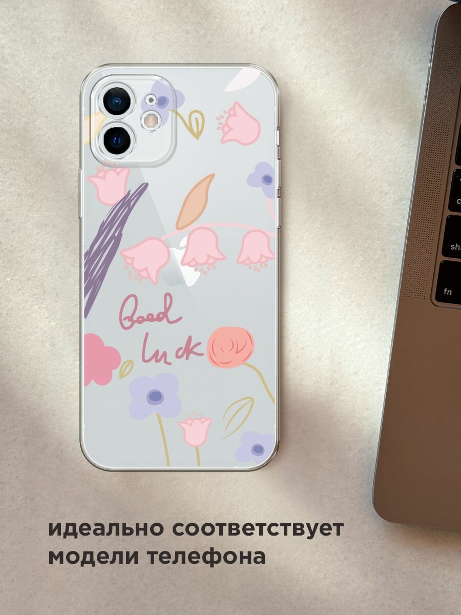 Чехол на Apple iPhone 12 mini / Айфон 12 Мини с принтом "Lucky flowers", прозрачный — фото 1