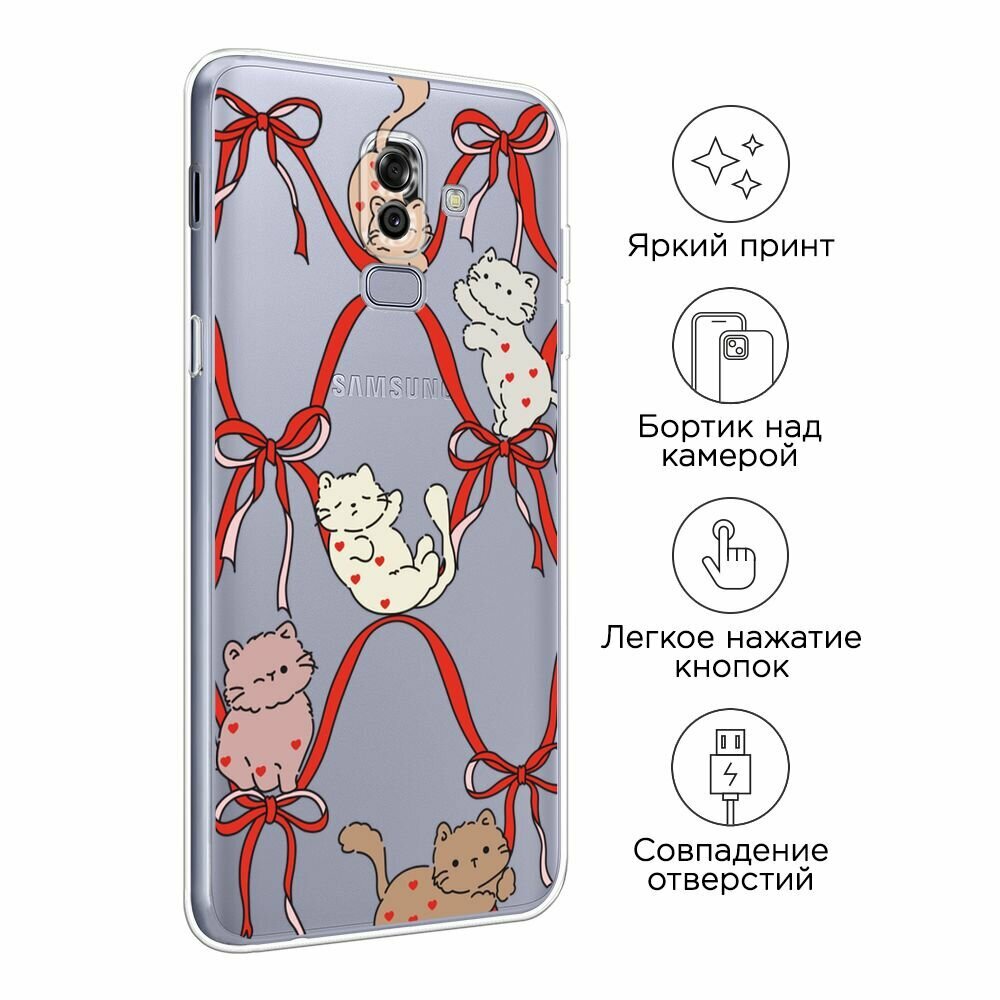 Чехол на Samsung Galaxy J8 / Самсунг Галакси Джей 8 с принтом "Котики в ленточках 2", прозрачный — фото 1