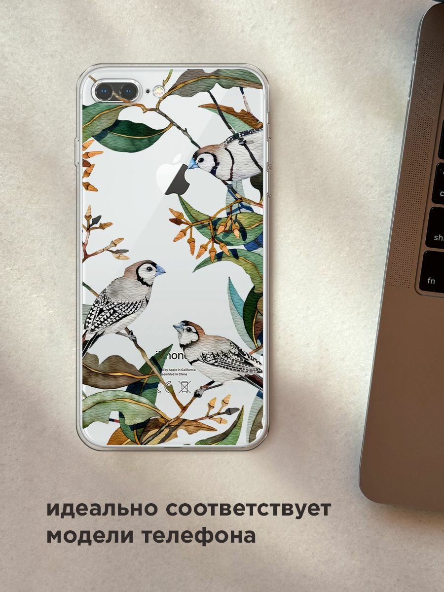 Чехол на Apple iPhone 7 Plus / Айфон 7 Плюс с принтом "Птицы в листве", прозрачный — фото 1