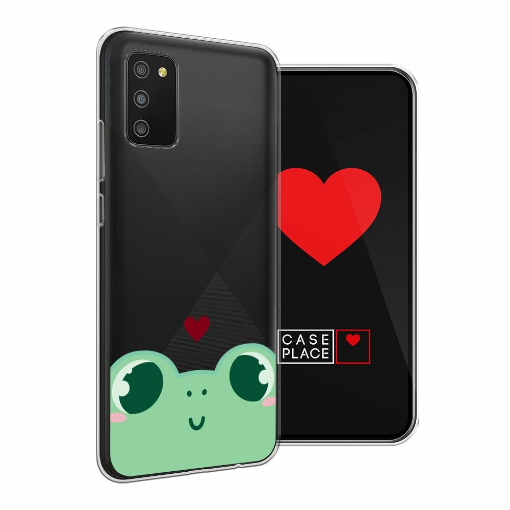 Чехол на Samsung Galaxy A02s / Самсунг Галакси A02s с принтом "Влюблённая лягушка - 14 февраля", прозрачный — фото 1