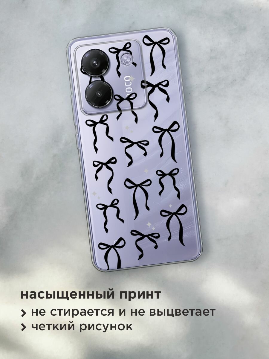 Чехол на Poco M7 Pro / Поко М7 Про с принтом "Black bows", прозрачный — фото 1