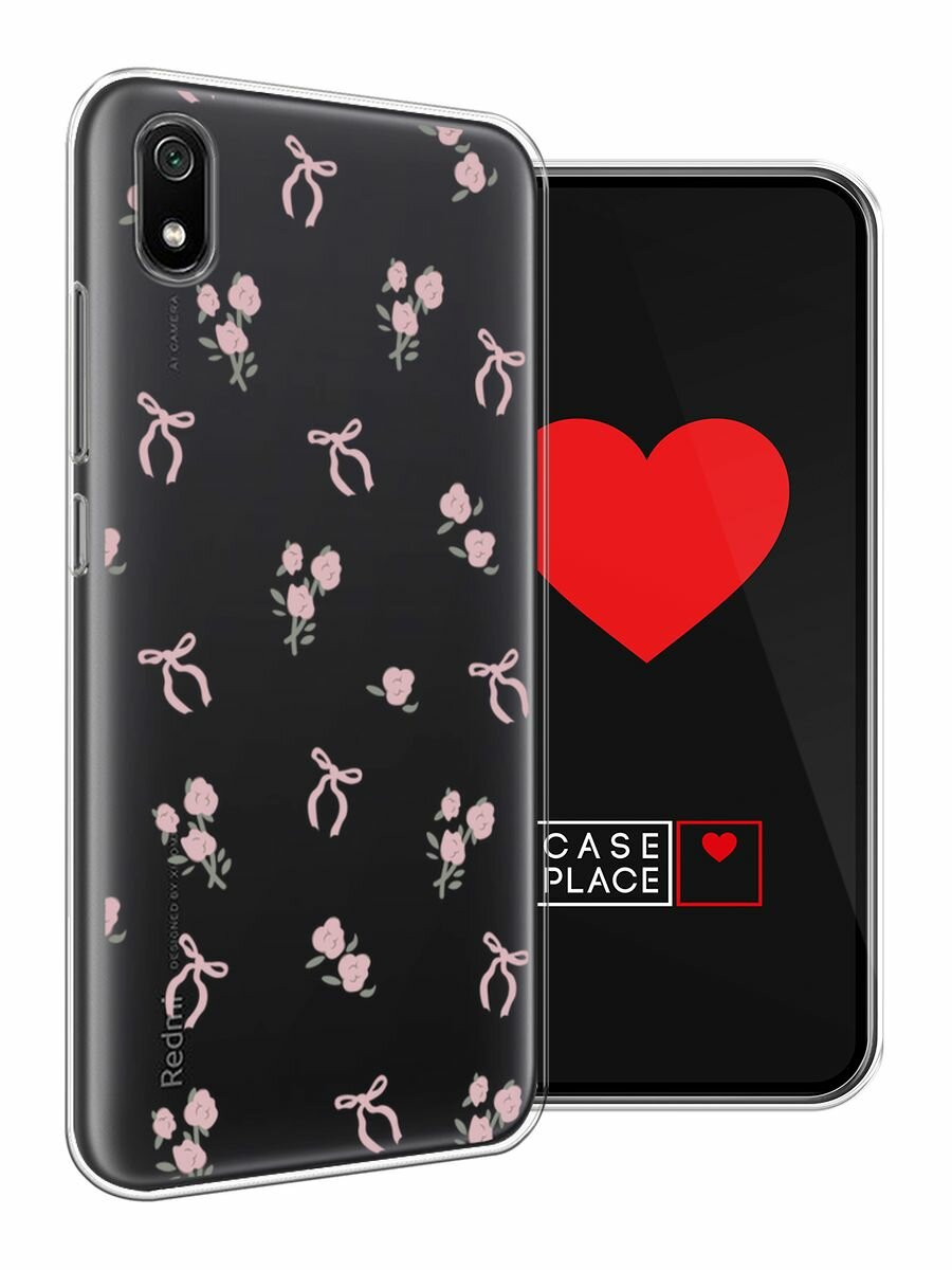 Чехол на Xiaomi Redmi 7A / Сяоми Редми 7А с принтом "Розы и ленточки", прозрачный — фото 1