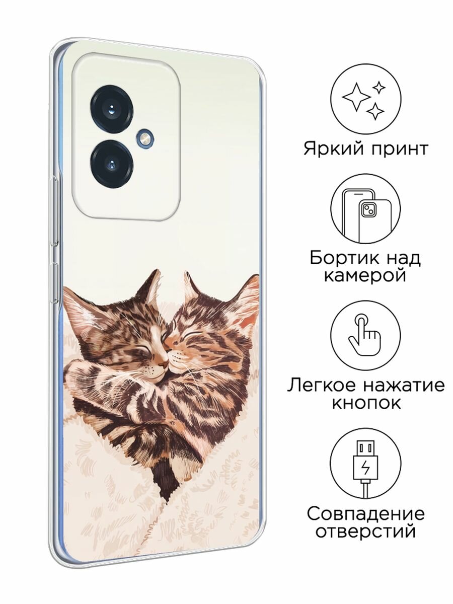 Чехол на Honor 100 / Хонор 100 с принтом "Влюбленные котейки - 14 февраля" — фото 1