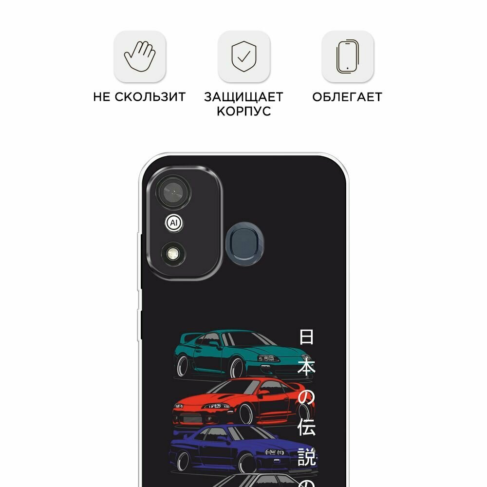 Силиконовый чехол на Itel A27 / Ител А27 с принтом "JDM Legend cars" — фото 1