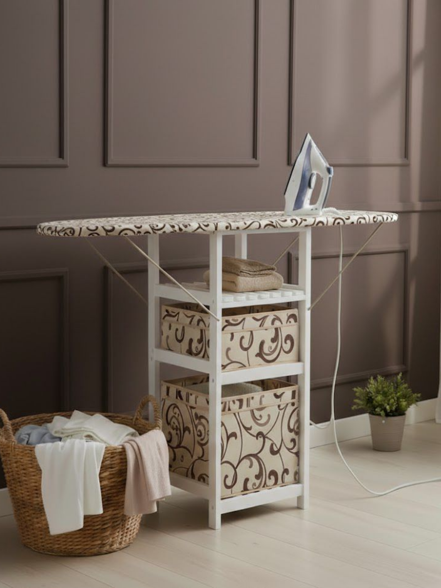 Комод гладильная доска с ящиками из массива, гладильный комод (тип 1) ткань 30 (белый)