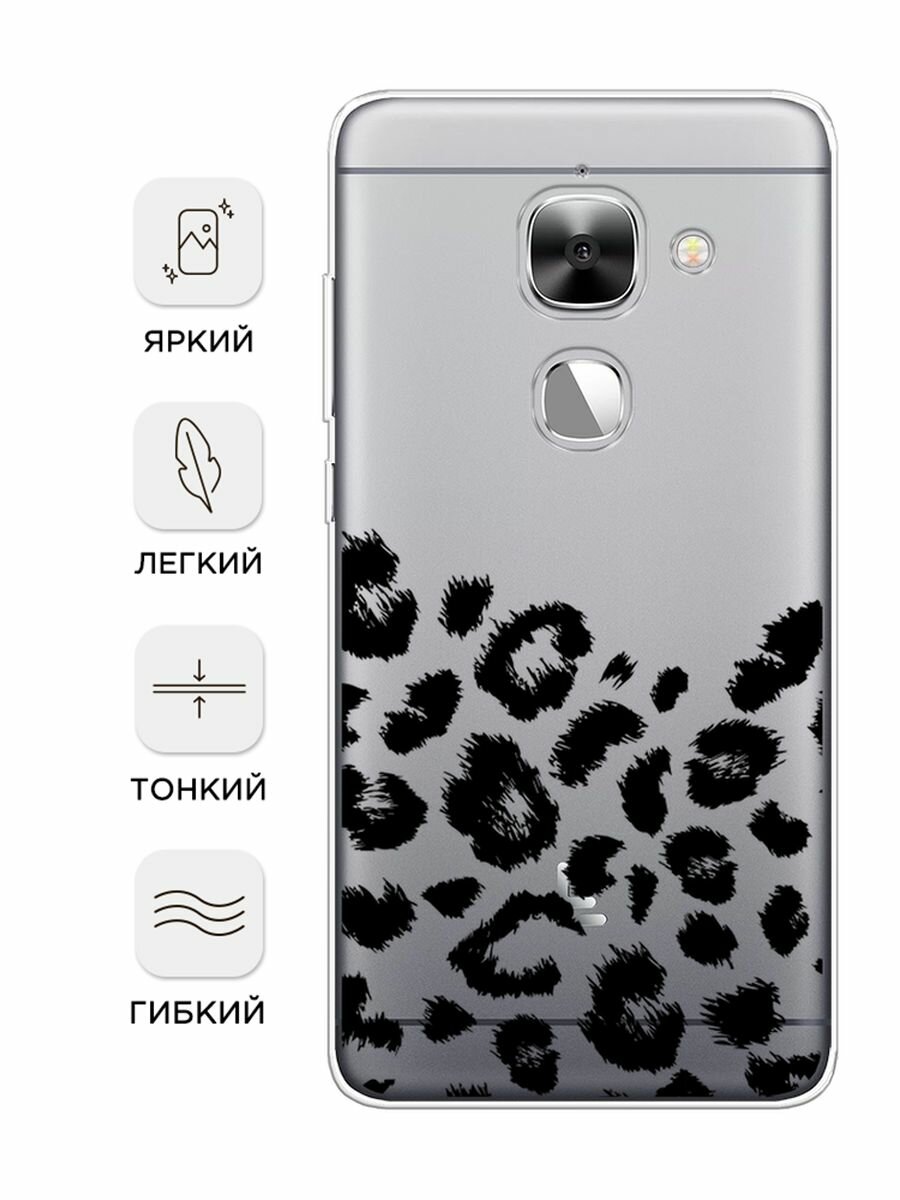 Чехол на LeEco Le 2/2 pro / Лееко Ле 2/2 про с принтом "Окрас леопарда фон черный", прозрачный — фото 1