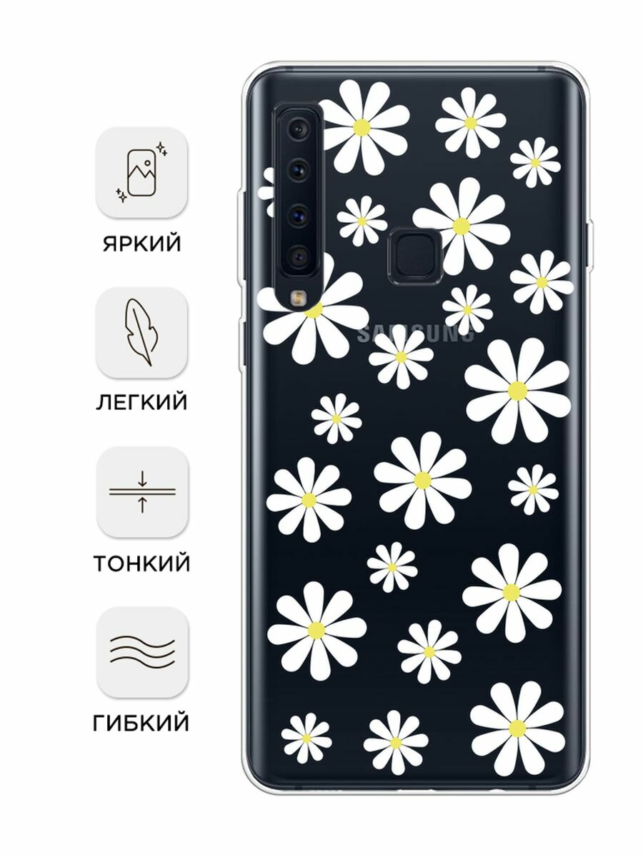 Чехол на Samsung Galaxy A9 2018 / Самсунг Галакси А9 2018 с принтом "Большие ромашки", прозрачный — фото 1