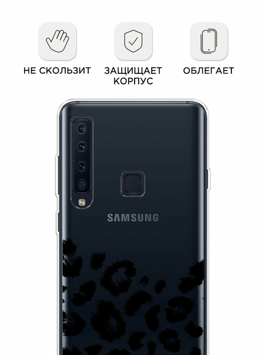Чехол на Samsung Galaxy A9 2018 / Самсунг Галакси А9 2018 с принтом "Окрас леопарда фон черный", прозрачный — фото 1