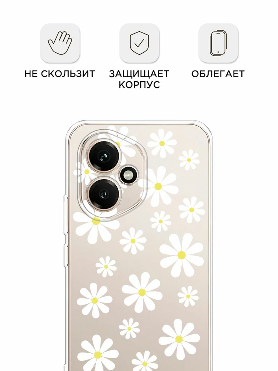 Чехол на Honor 400 / Хонор 400 с принтом "Большие ромашки", прозрачный — фото 1