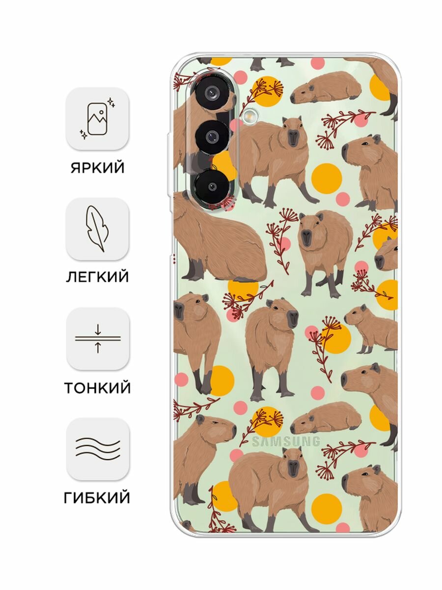 Чехол на Samsung Galaxy M16 / Самсунг Галакси М16 с принтом "Капибара паттерн", прозрачный — фото 1