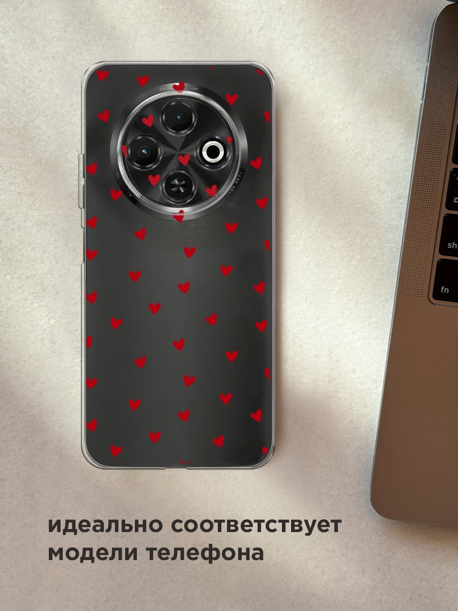 Чехол на Tecno Spark 30C / Текно Спарк 30C с принтом "Red hearts", прозрачный — фото 1