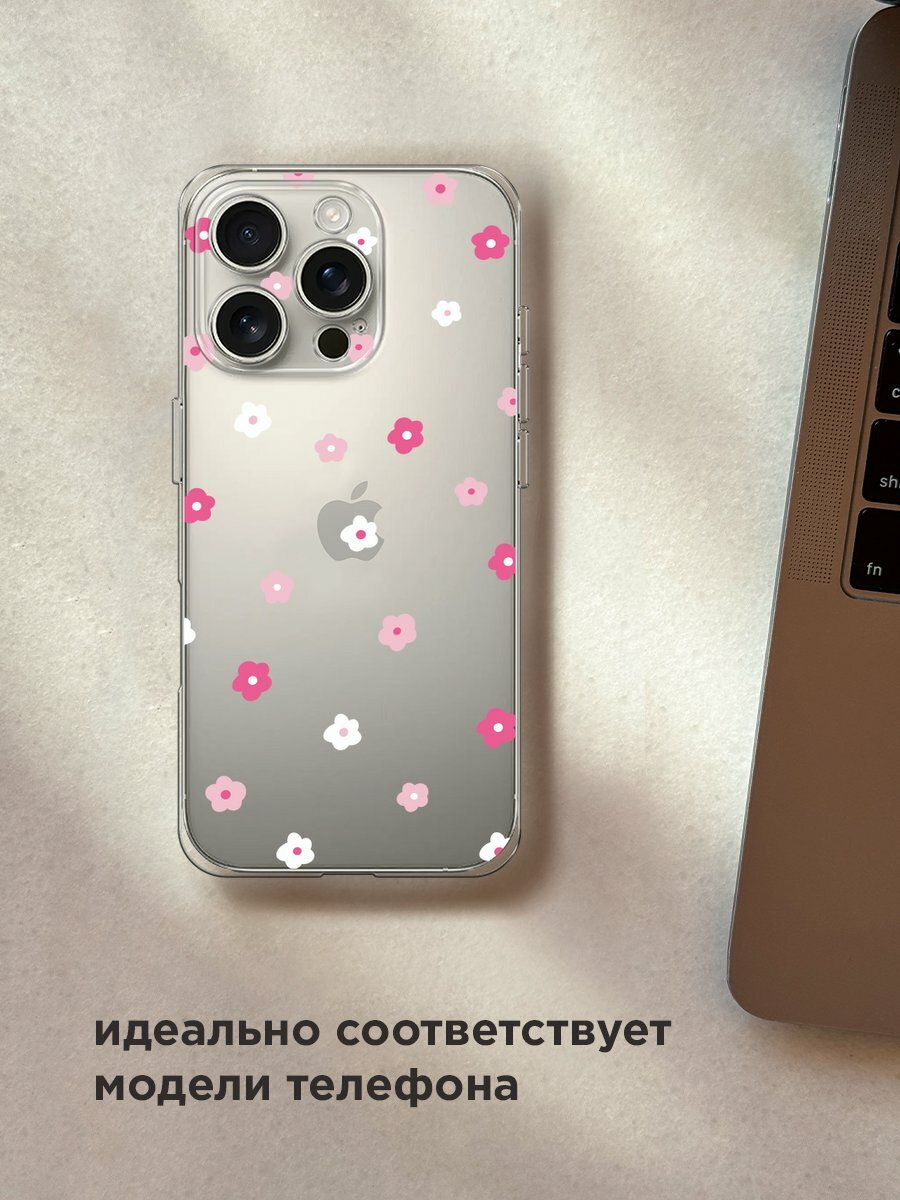 Чехол на Apple iPhone 16 Pro / Айфон 16 Про с принтом "Весенние цветочки рисунок", прозрачный — фото 1