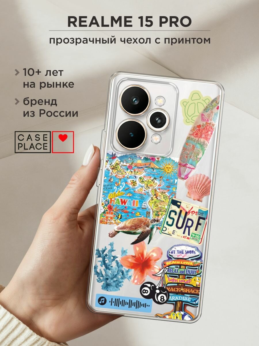 Чехол на Realme 15 Pro / Реалми 15 Про с принтом "Summer collage", прозрачный