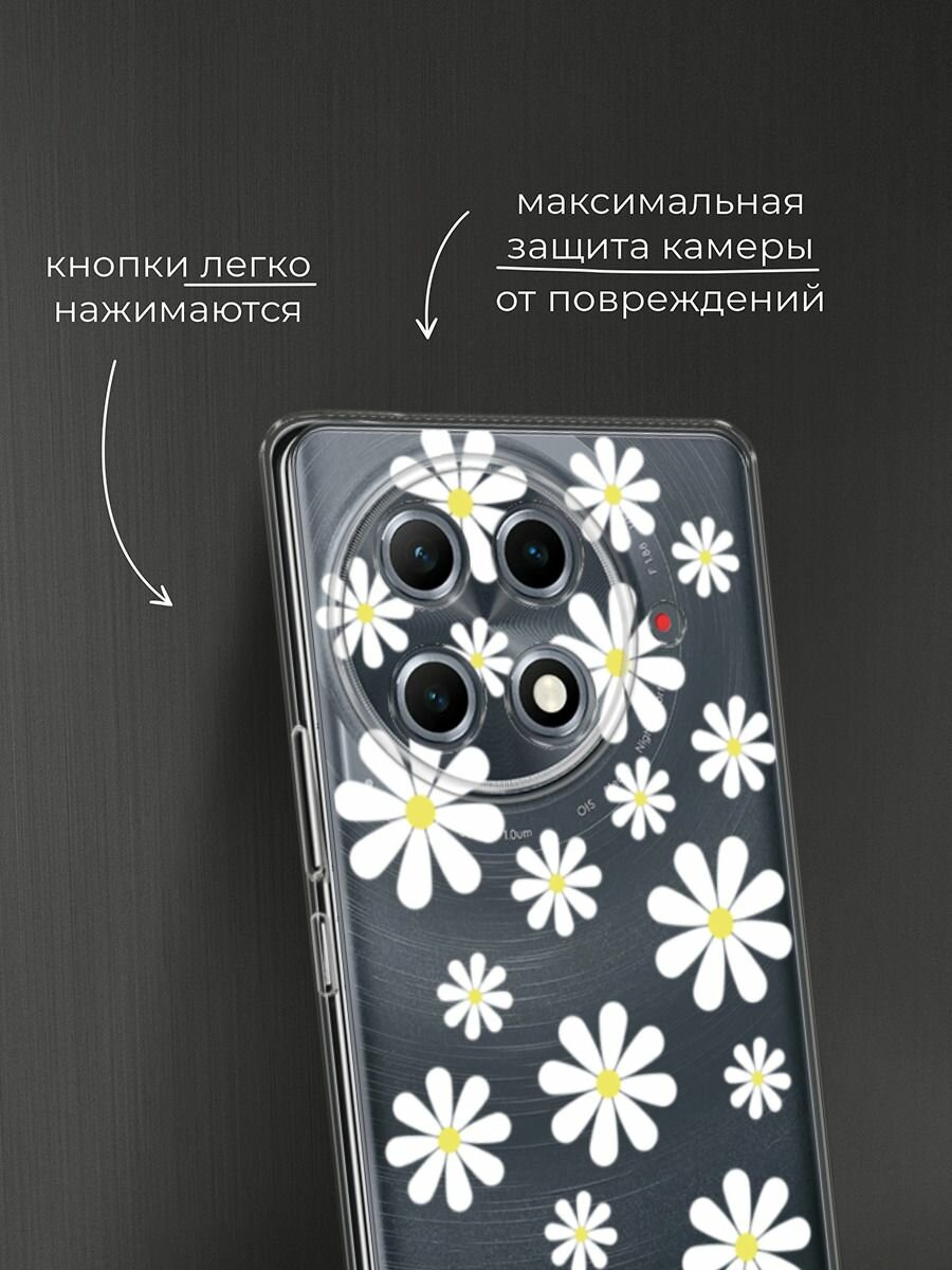 Чехол на Tecno Camon 30S Pro / Текно Камон 30S Про с принтом "Большие ромашки", прозрачный — фото 1