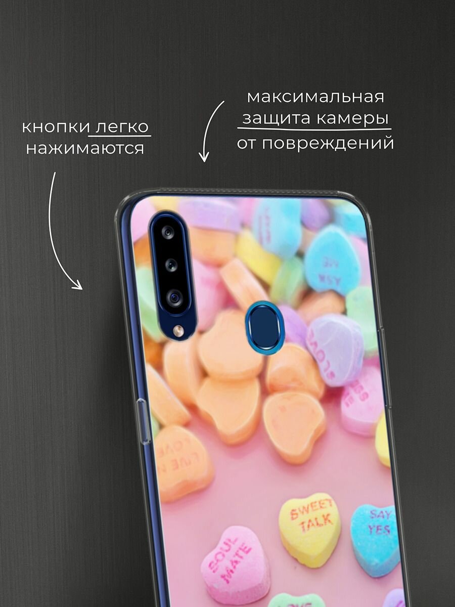 Чехол на Samsung Galaxy A20s / Самсунг Галакси A20s с принтом "Конфетки сердечки 2" — фото 1