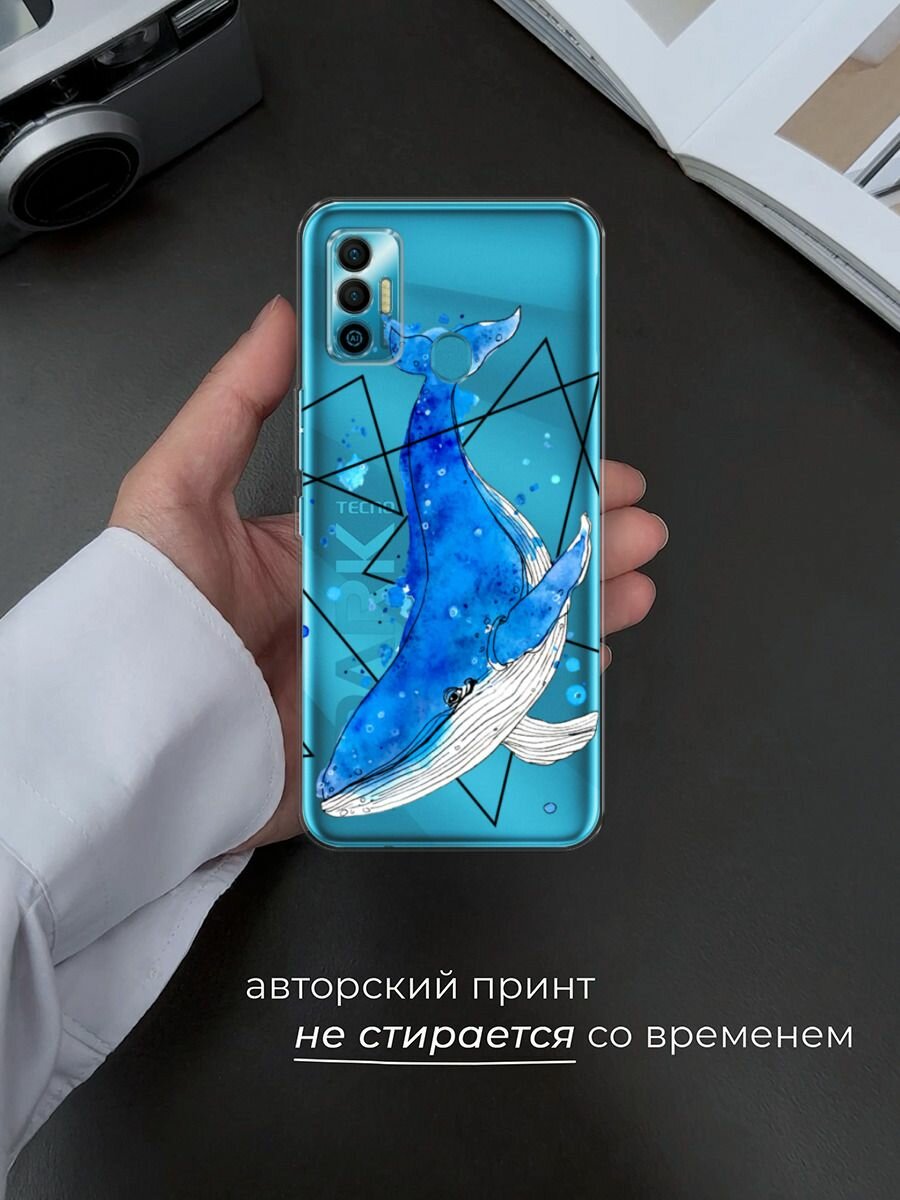 Чехол на Tecno Spark 7 / Техно Спарк 7 с принтом "Кит графика", прозрачный — фото 1