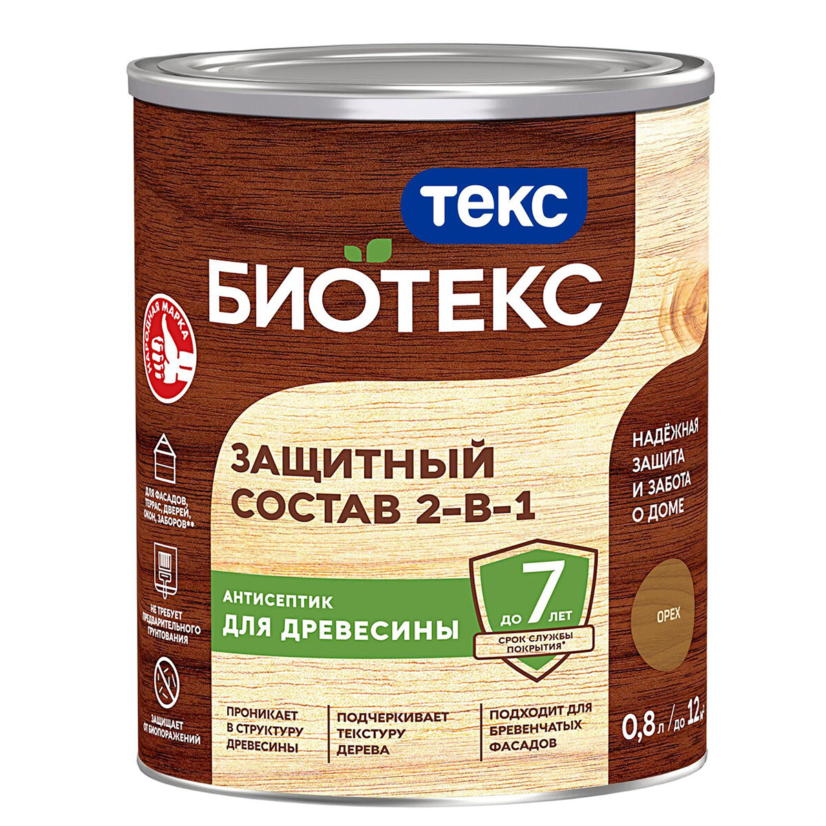 Антисептик для древесины Bioteks орех, защитный состав 2в1, 0.8 л